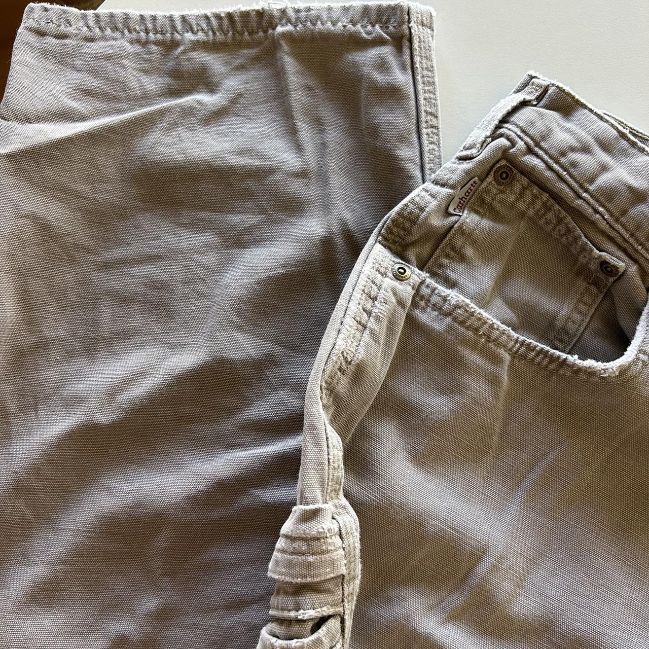 CARHARTT PANTS in a greyish/ stone/ taupe color... - Depop