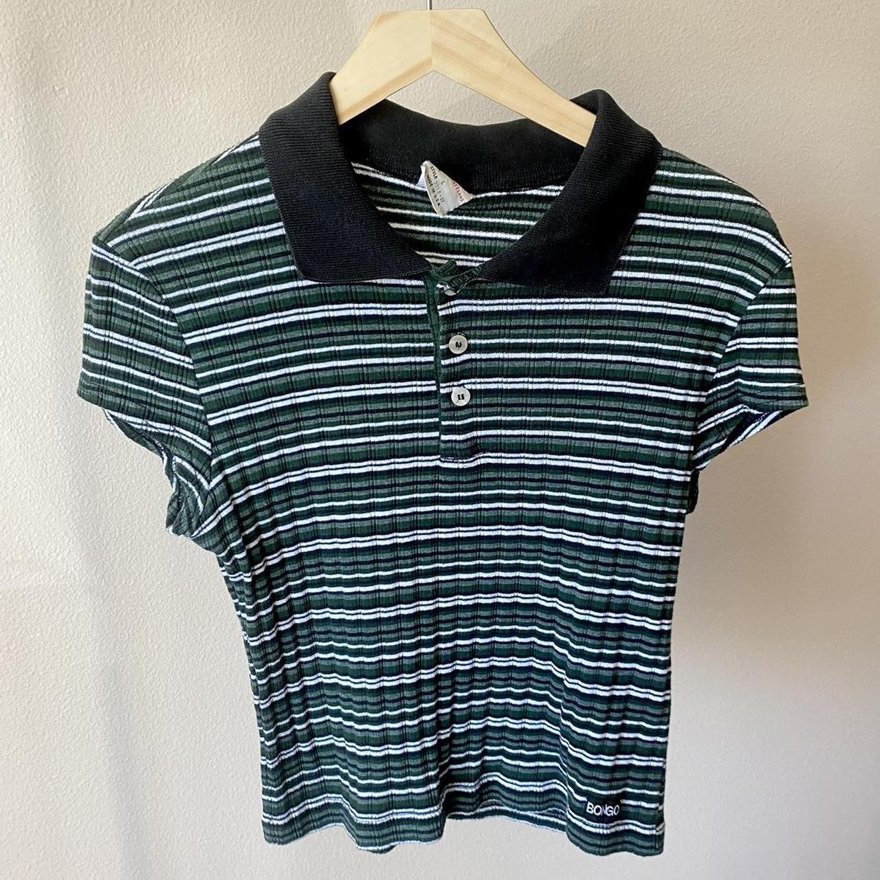 Vintage 90s BONGO Stripe Collared Tee Large tag... - Depop