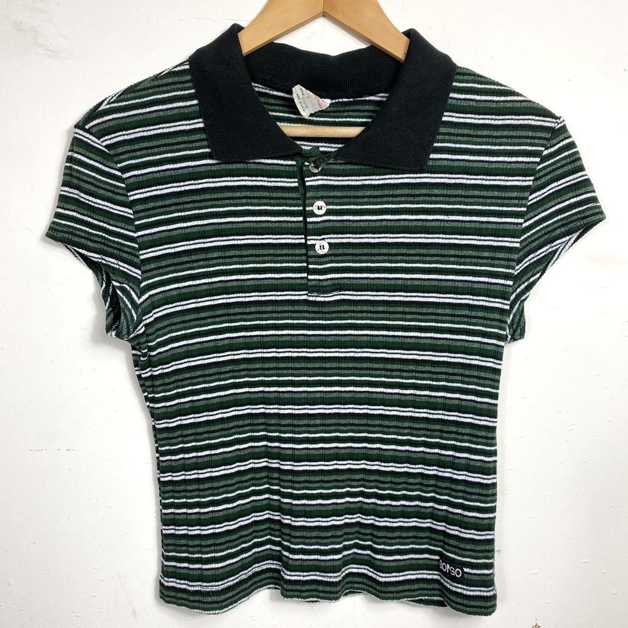 Vintage 90s BONGO Green Blue Striped Collar... - Depop