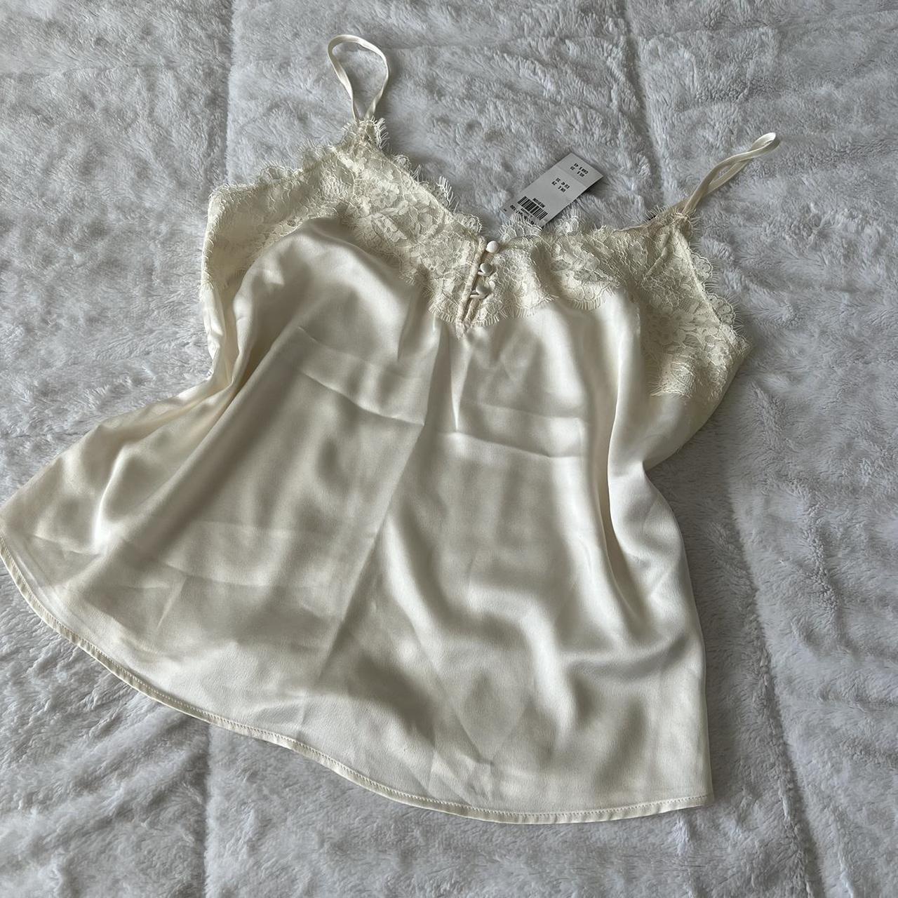 ivory silk cami super adorable with lace and button... - Depop