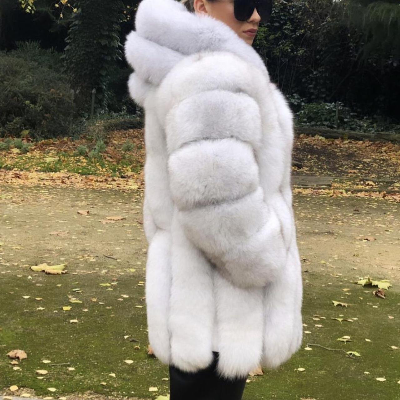 Real white fox fur coat good condition. Will fit a... - Depop