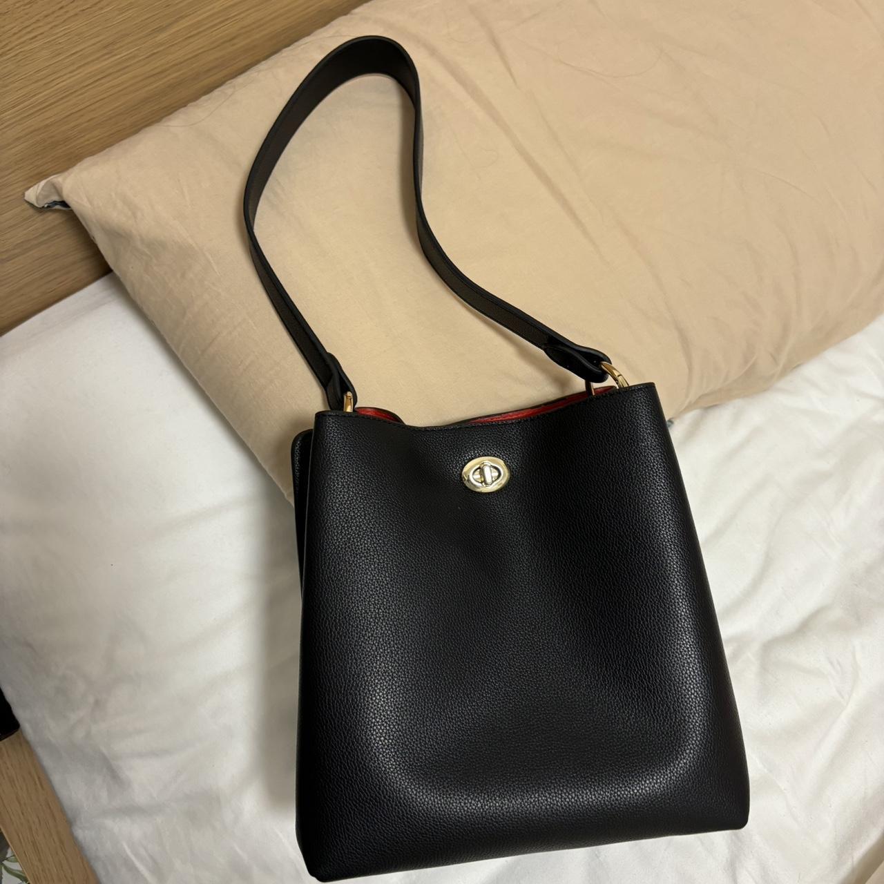 Black bucket leather side bag with long strap Not... - Depop