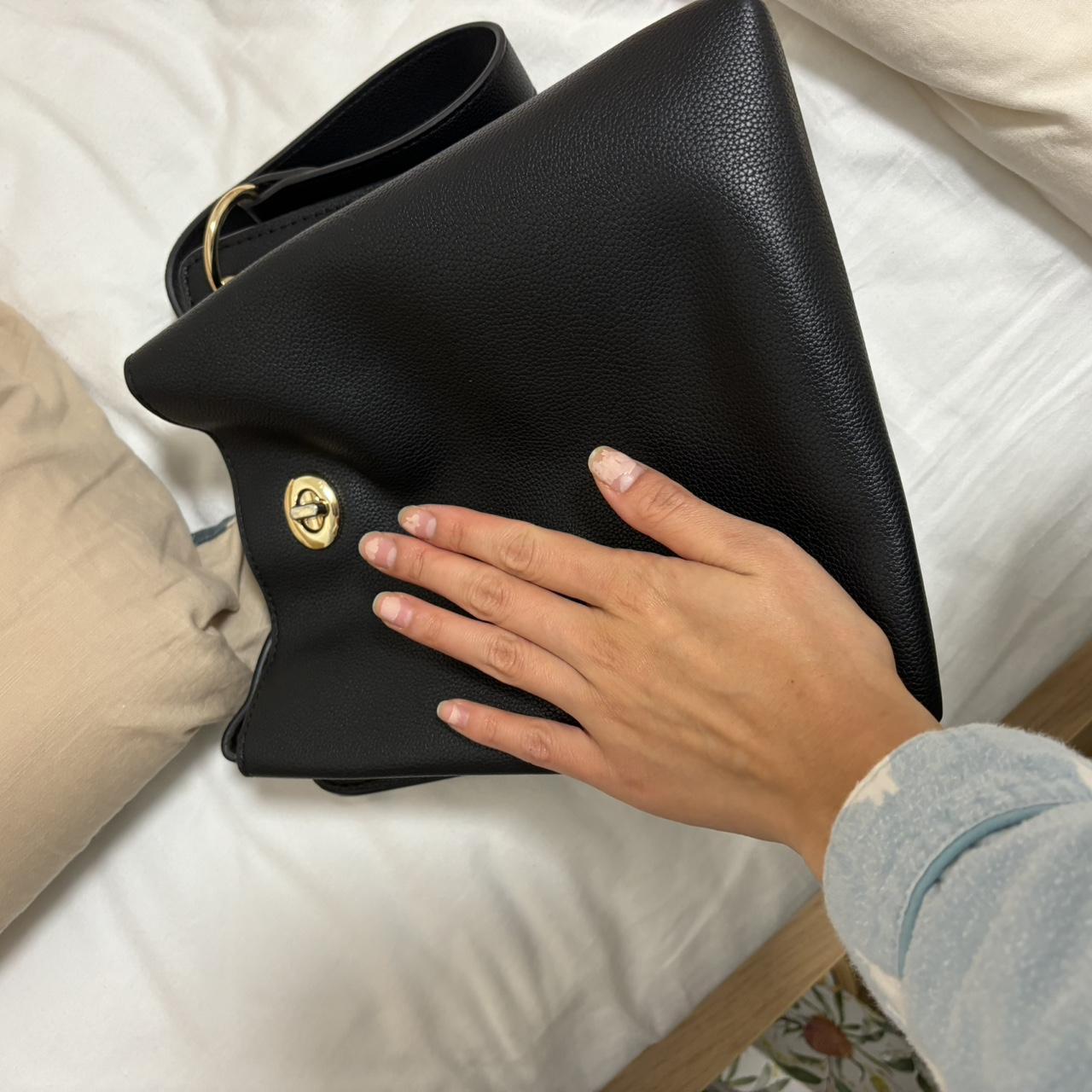 Black bucket leather side bag with long strap Not... - Depop
