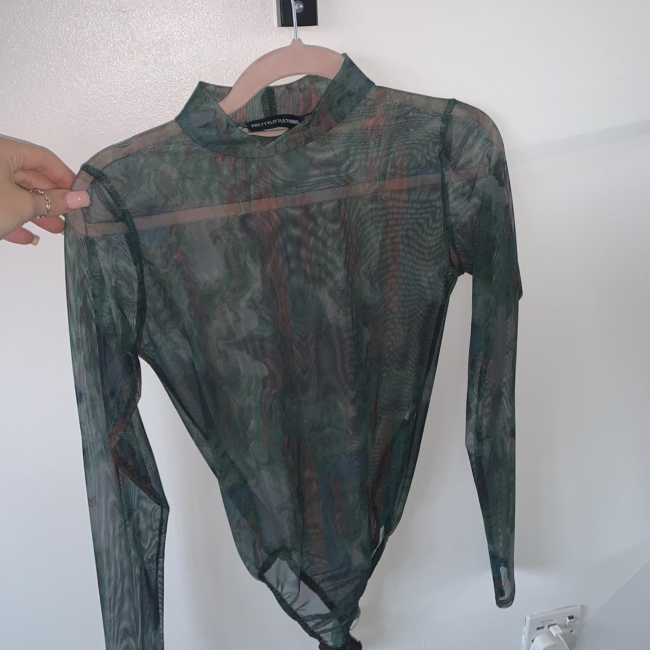 pretty little thing plt green swirl mesh body suit... - Depop