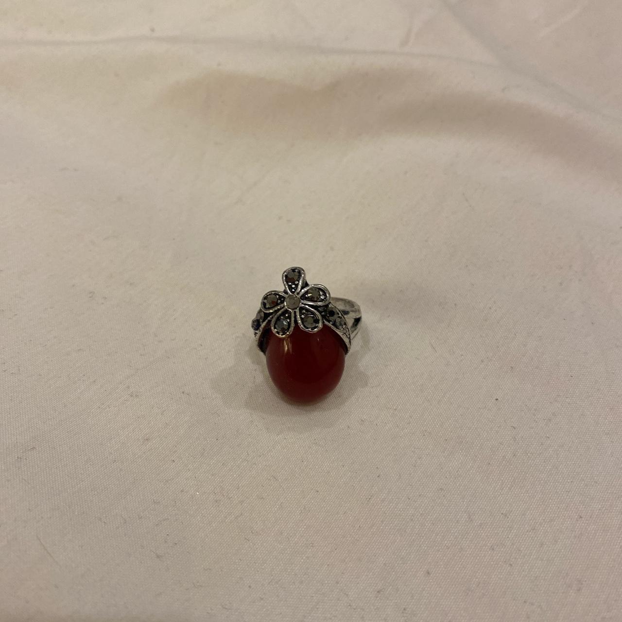 Vintage red silver berry ring, handmade In perfect... - Depop