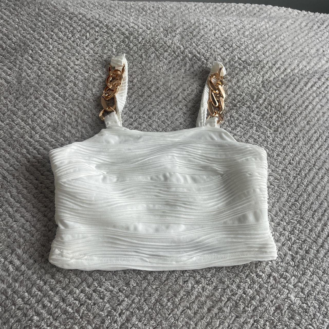 White with Gold Details Crop Top Size XS Shein... - Depop