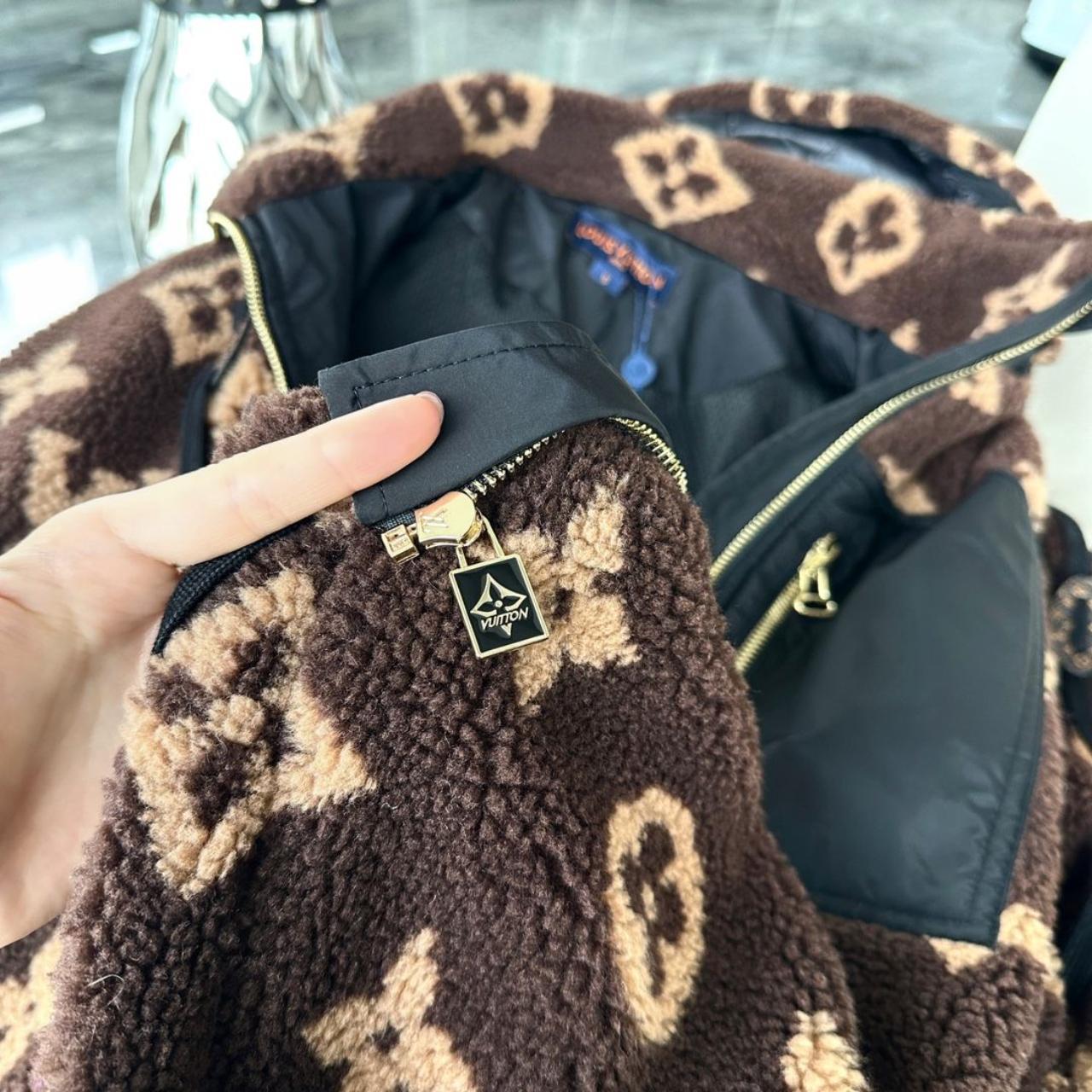 lv monogram Lamb Wool Jacket - Depop