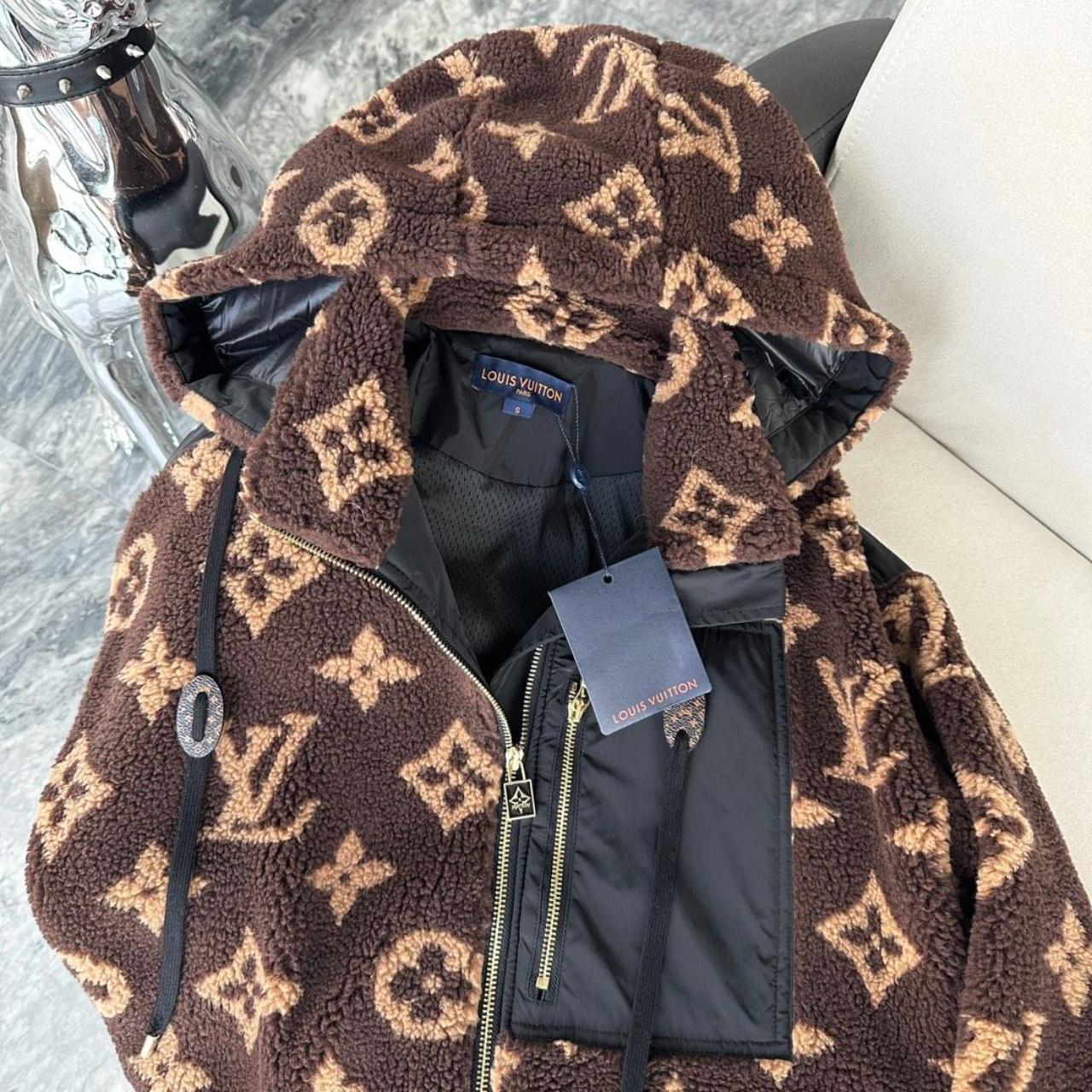 lv monogram Lamb Wool Jacket - Depop