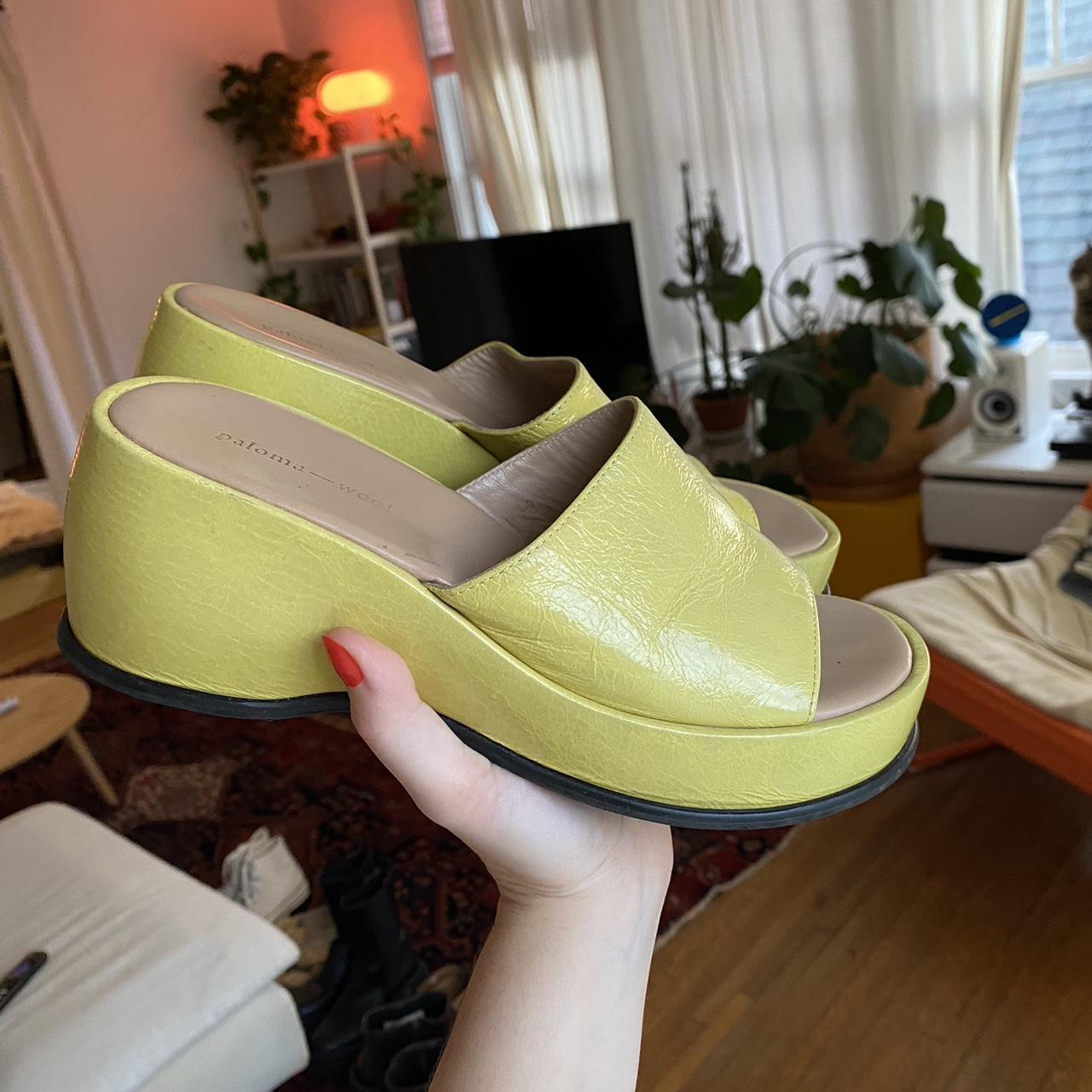 Paloma wool yellow/lime(ish) platform slides Size... - Depop