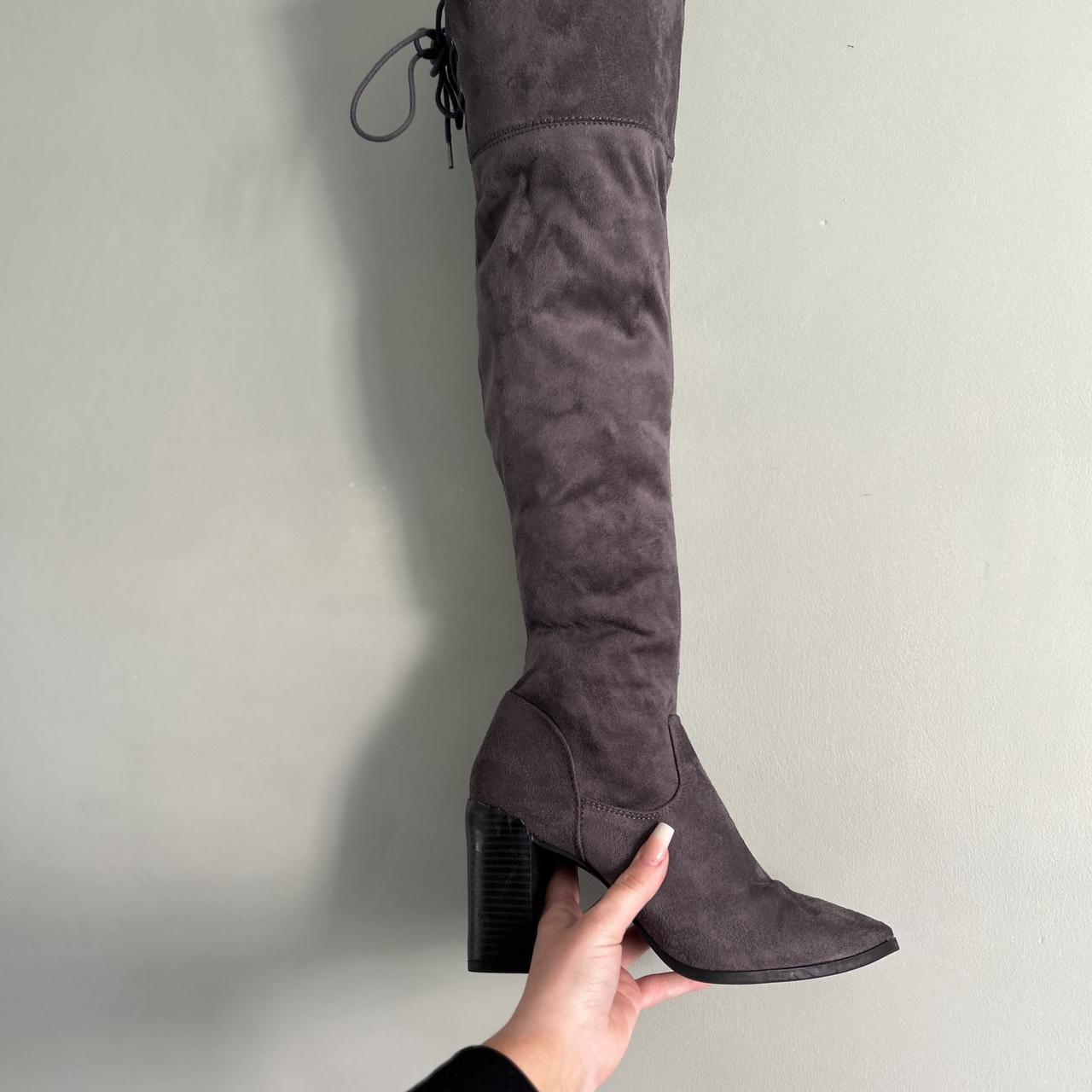 BRAND NEW Suede GREY KNEE HIGH BOOTS Brand new,... - Depop
