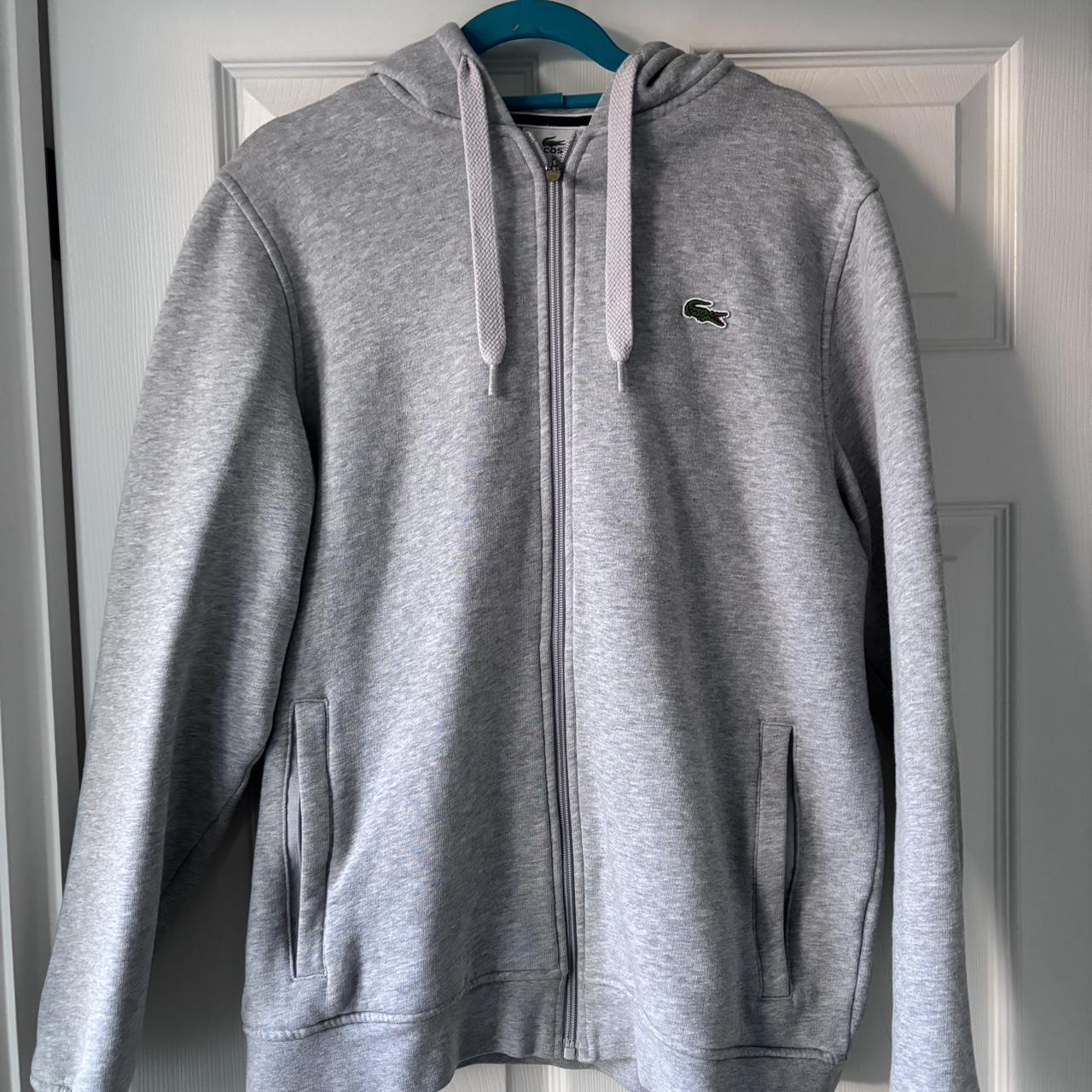 Grey Lacoste Zip Hoodie, great condition! - Depop