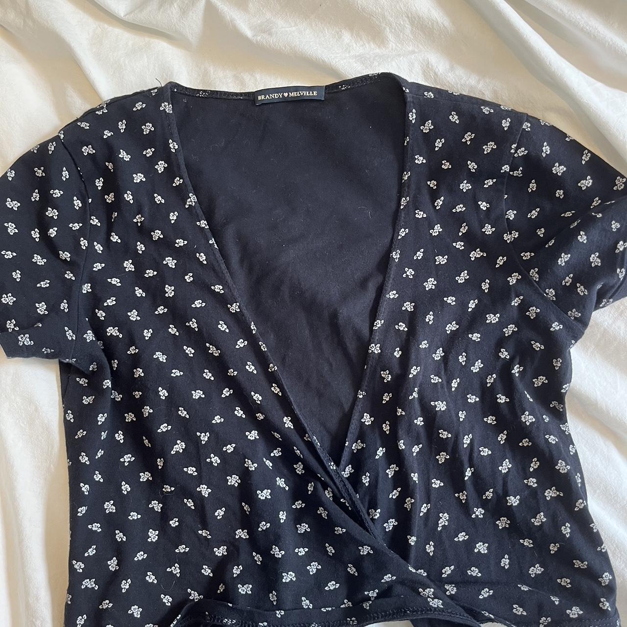 Brandy Melville cross body top in navy with white... - Depop