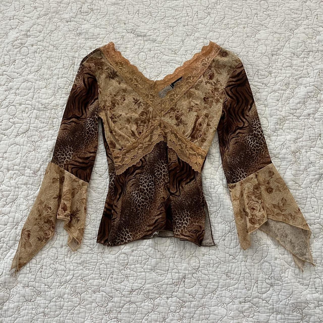 animal print lace whimsygoth bell sleeve top! true... - Depop