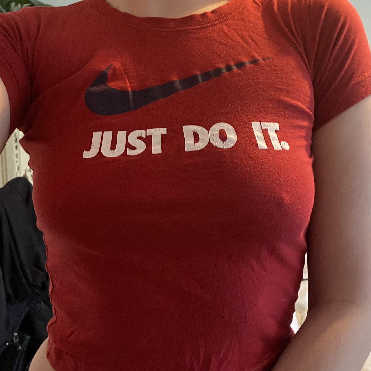 nike, just do it, red baby tee crop top bought... - Depop