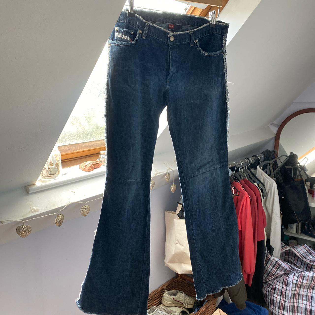 DIESEL dark wash flared denim jeans with slit in... - Depop