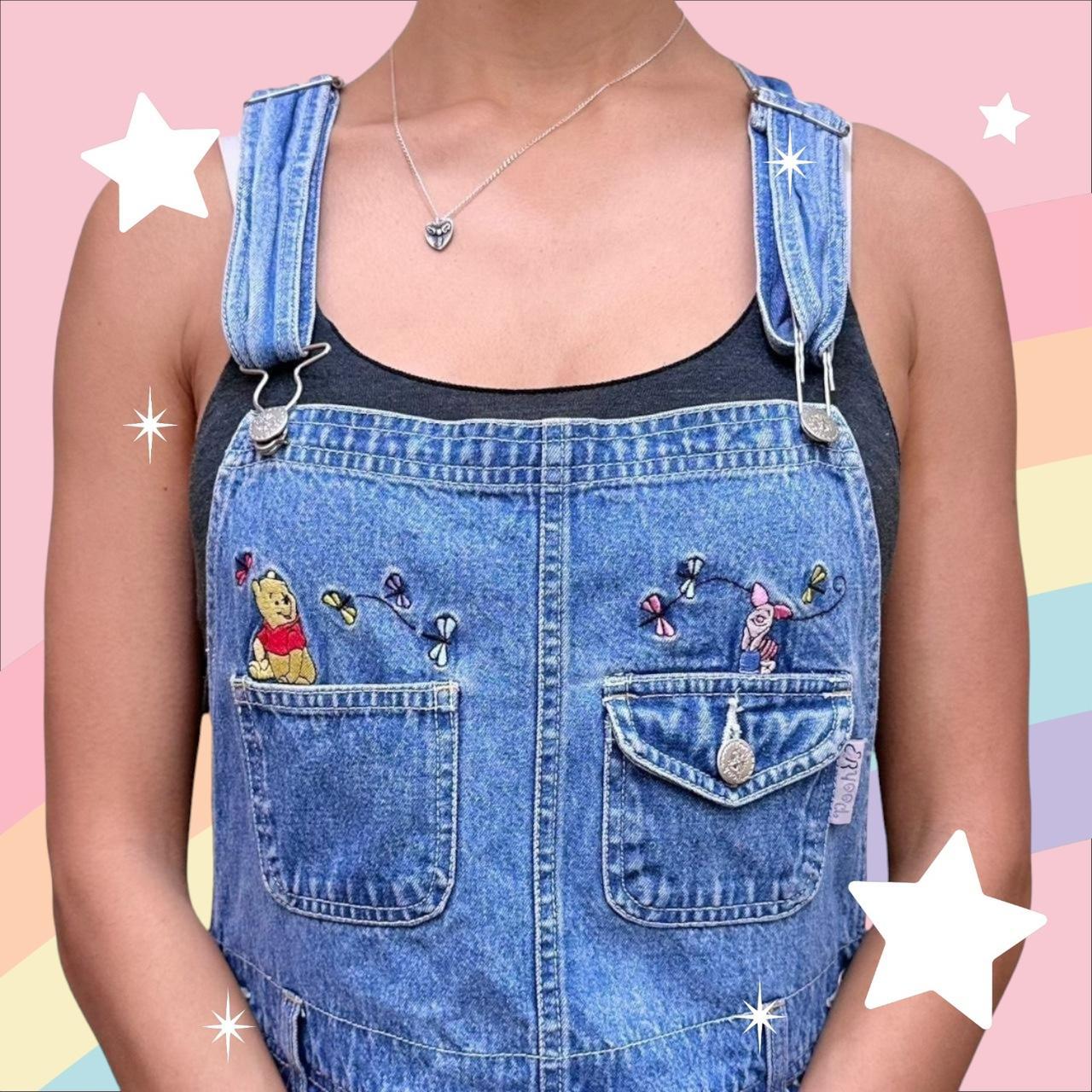 Disney Vintage Denim blue Dungarees Winnie the Pooh... - Depop