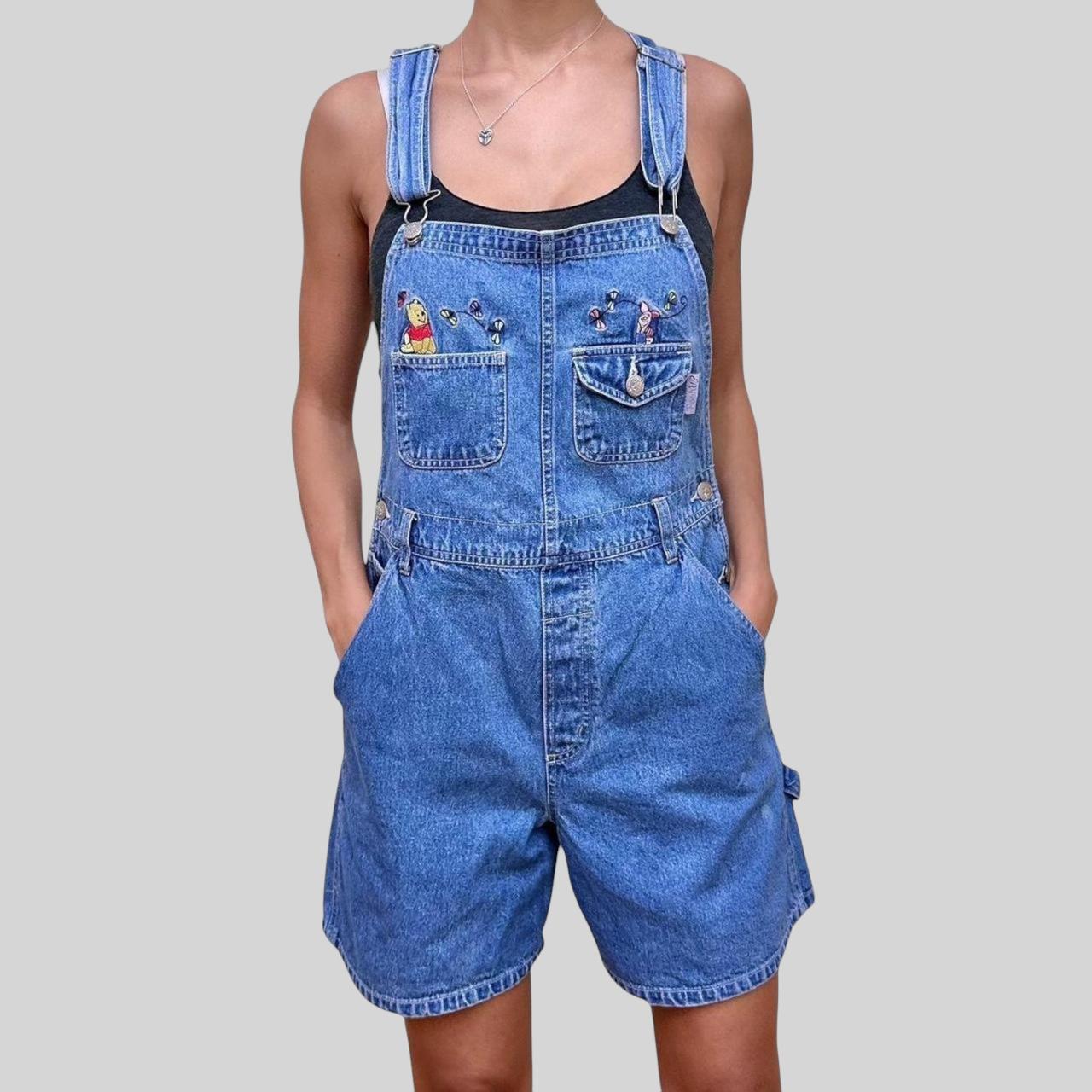 Vintage Disney blue Denim Dungarees Winnie the Pooh... - Depop