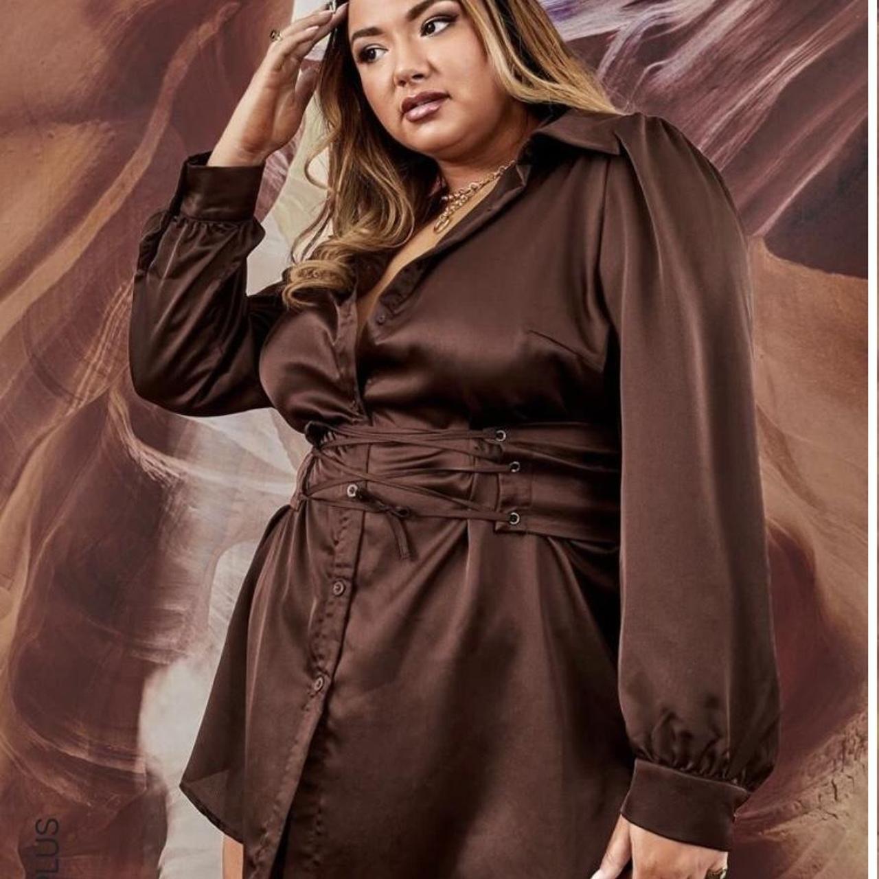 Shein Curve + Plus Women's Brown Dress | Depop