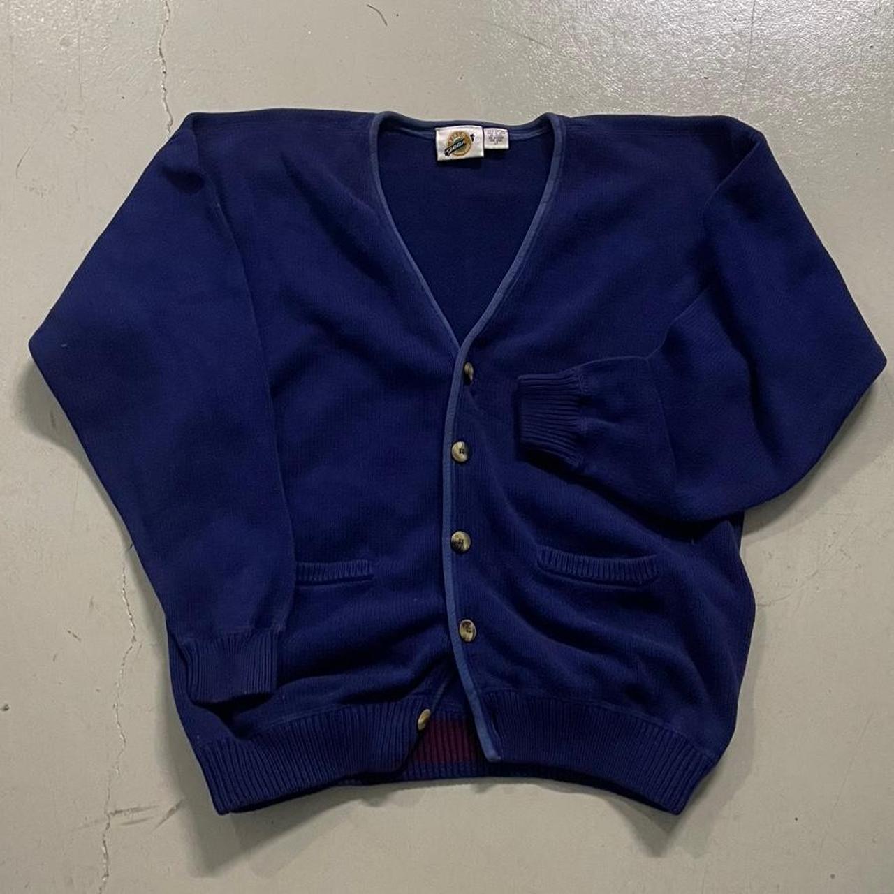 Vintage 90’s Field Gear Chunky Knit Indigo Cardigan... | Depop