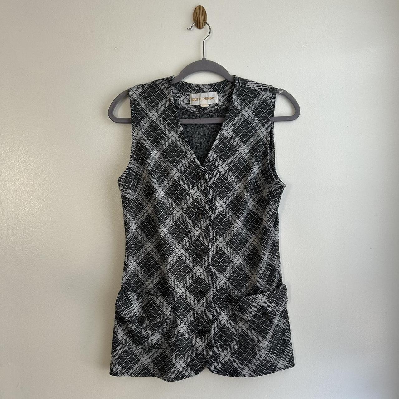 vintage grey button up knit vest size medium... - Depop