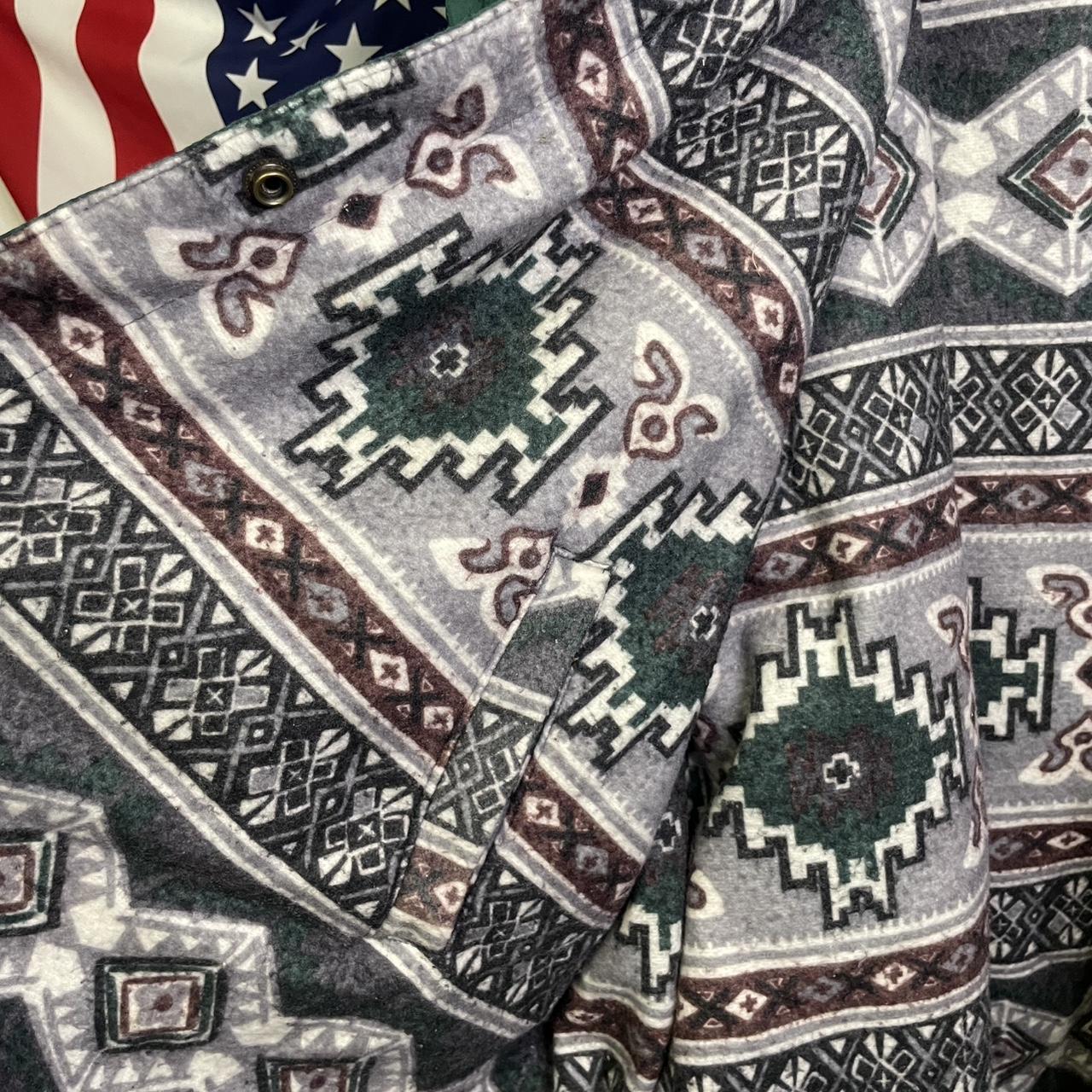 Reversible Green and white vintage Aztec print... | Depop