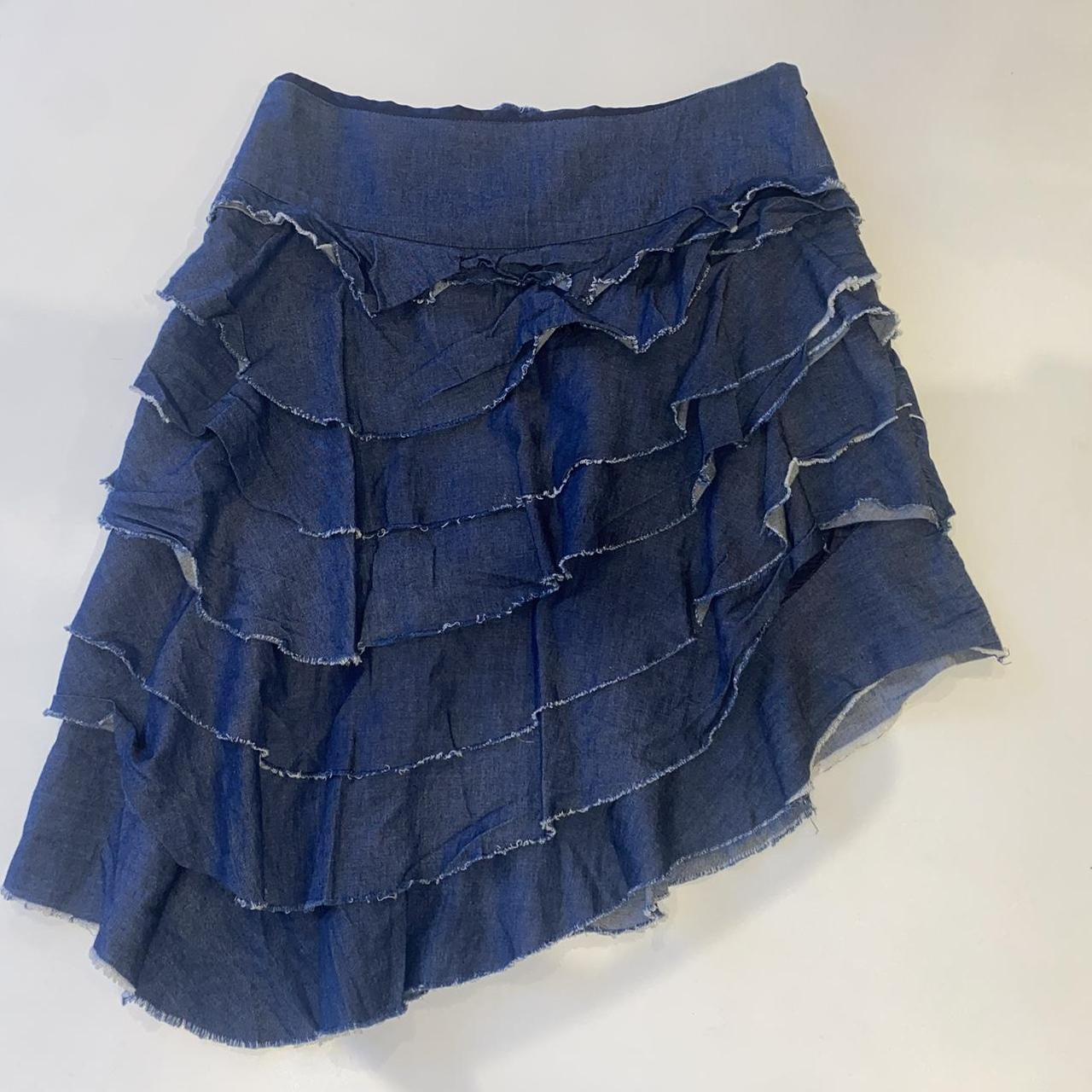 gorgeous vintage asymmetrical ruffle denim skirt by... - Depop