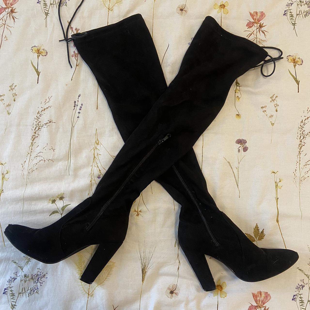 Thigh High Black Suede Boots #thighhighboots... - Depop