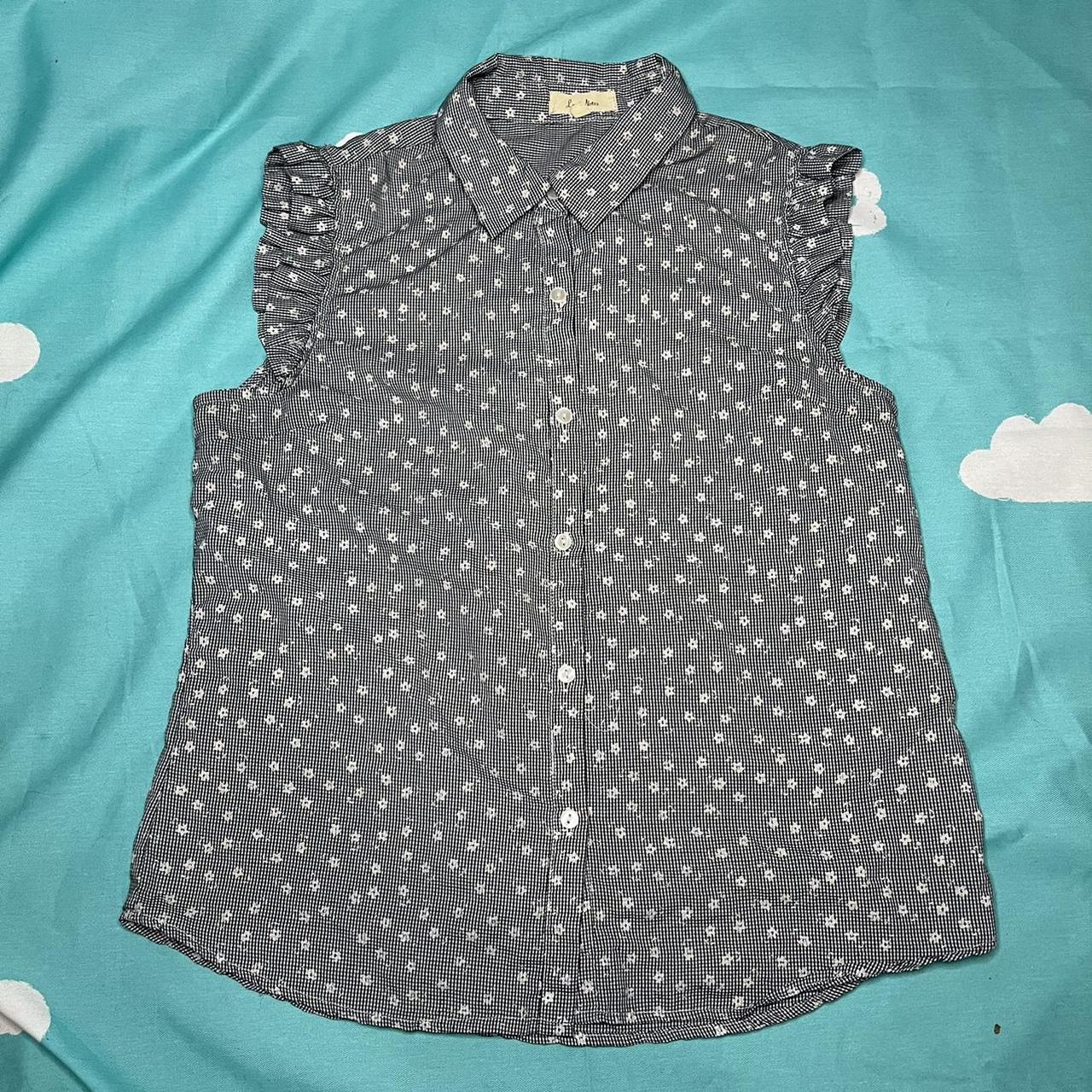 cute twee preppy gingham black and white flower... - Depop