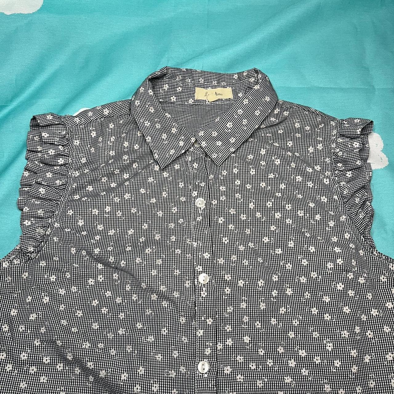 cute twee preppy gingham black and white flower... - Depop