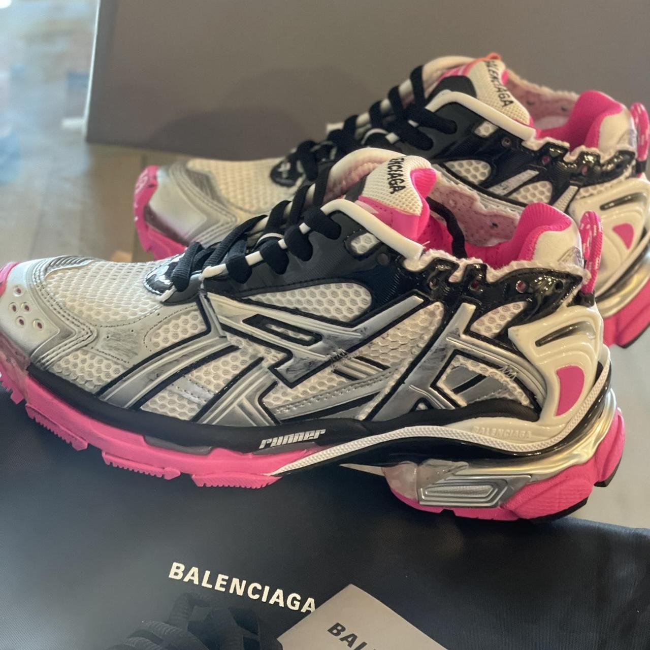 New BALENCIAGA WOMEN'S RUNNER SNEAKER IN SILVER/NEON... - Depop