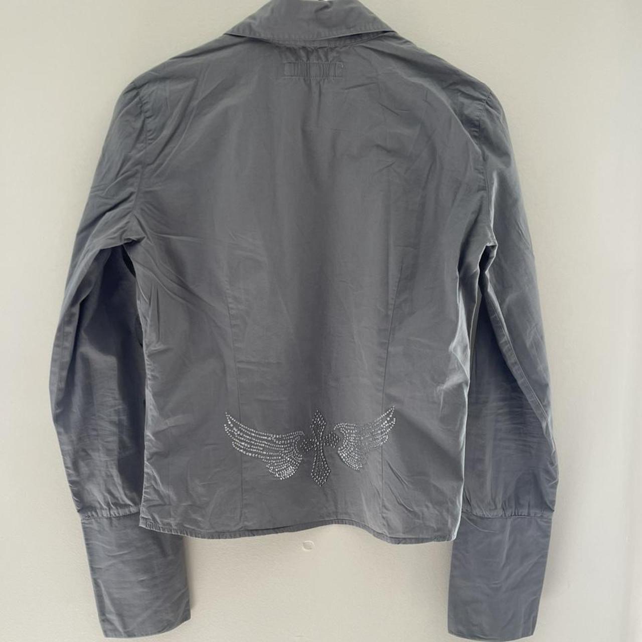 Punk screen printed sleeve button up shirt with... - Depop