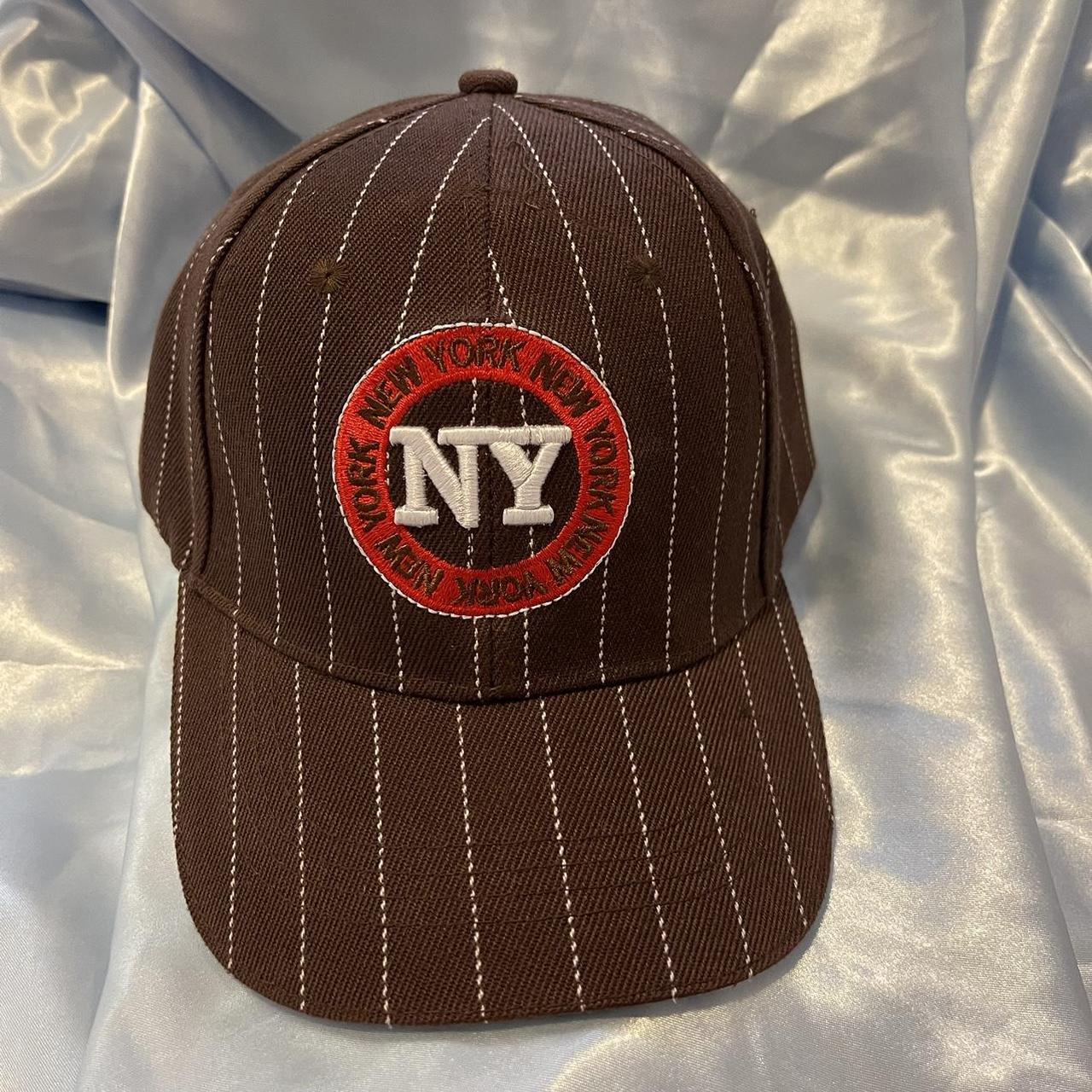 Brown pinstriped New York baseball cap. Brand new - Depop