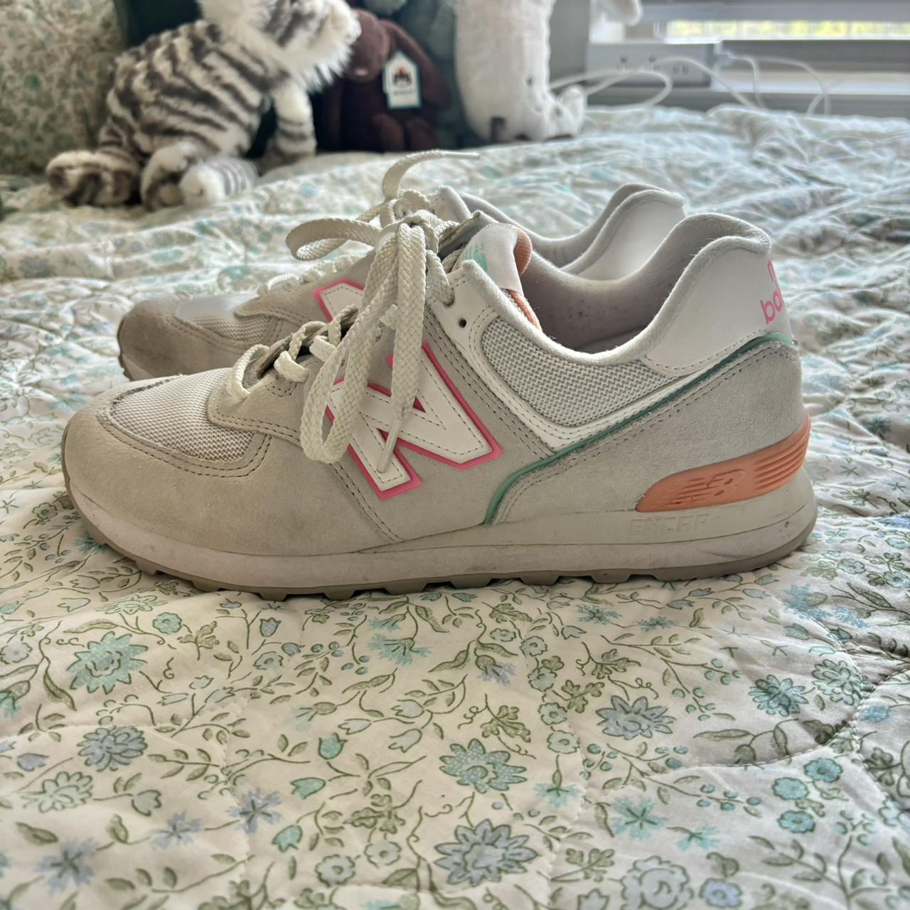 New Balance 574 Peach Glaze. Slight wear, but still... - Depop