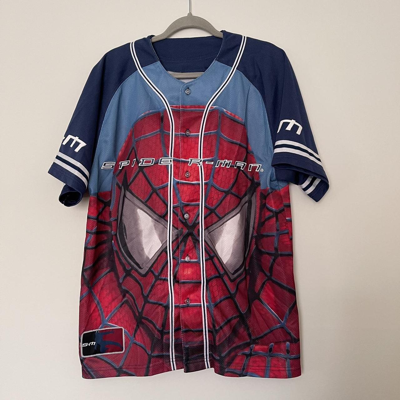 vintage Spider-Man baseball jersey - red and blue... - Depop