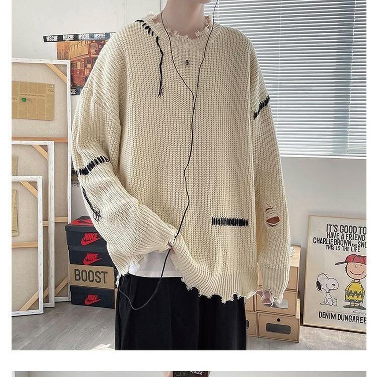 distressed oversized sweater, no tags but fits like... - Depop