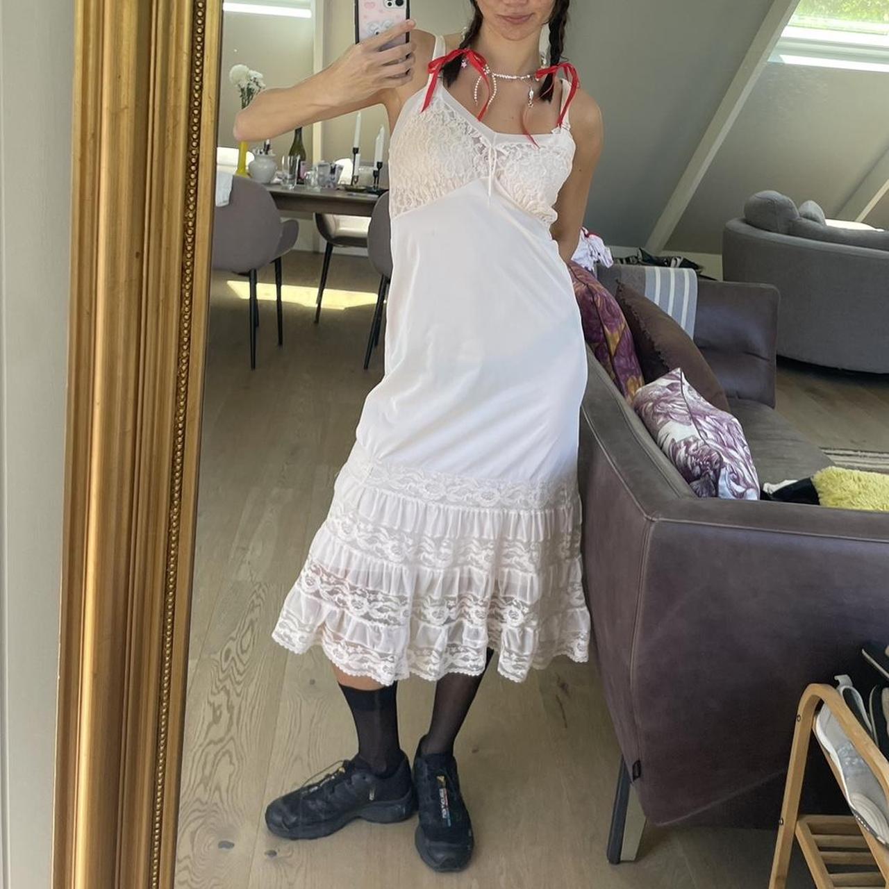 Pastel pink ruffled lace dress bow details, semi... - Depop