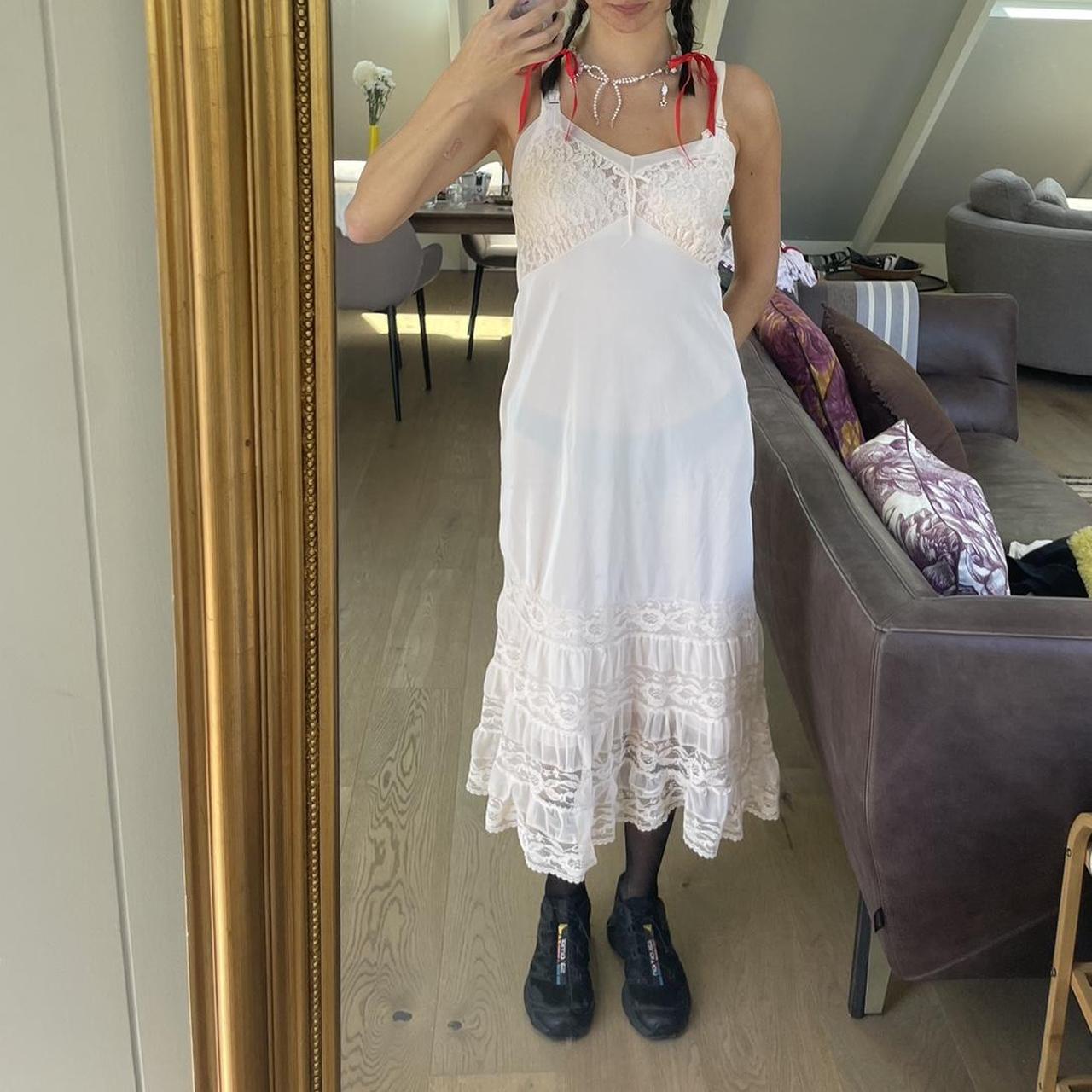 Pastel pink ruffled lace dress bow details, semi... - Depop