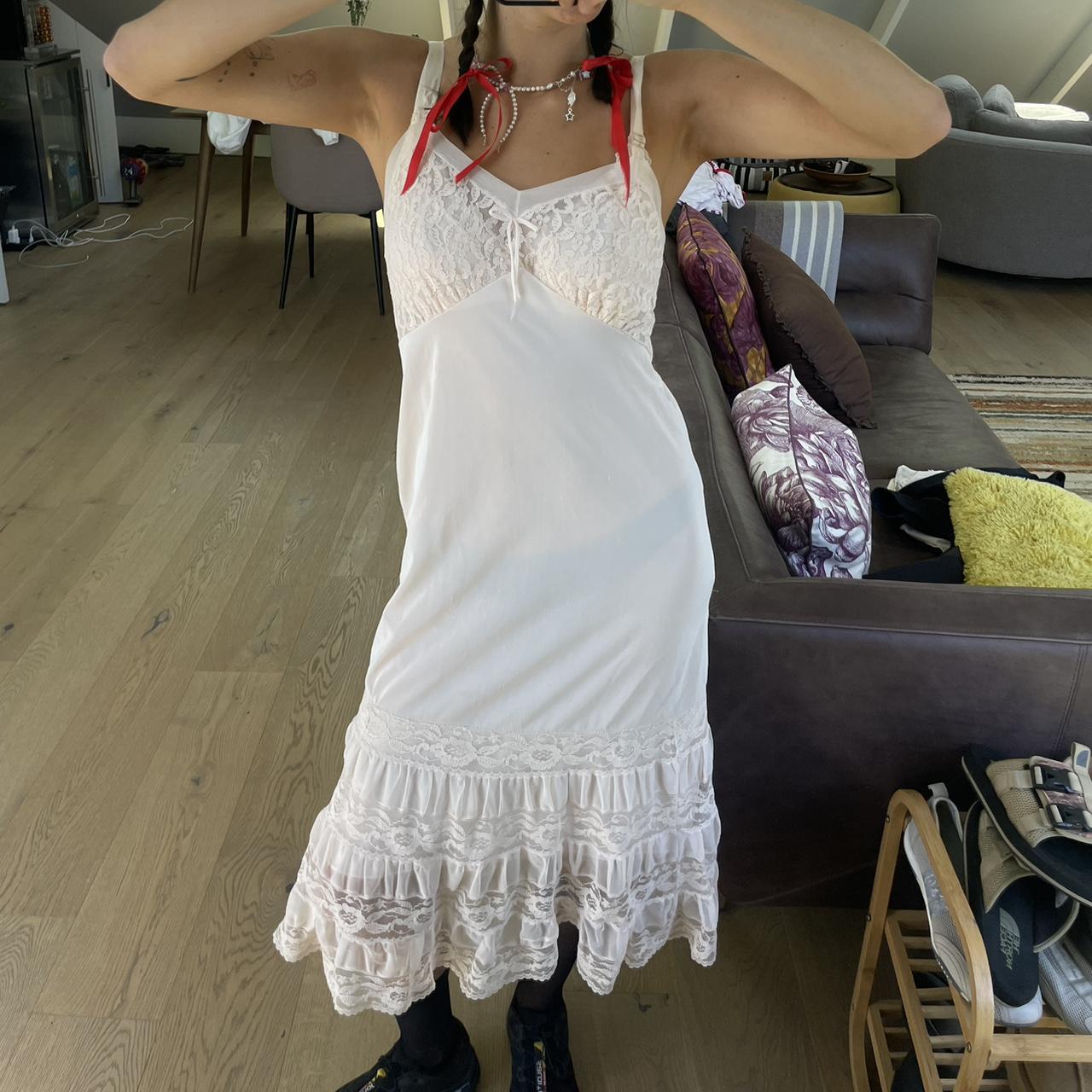 Pastel pink ruffled lace dress bow details, semi... - Depop