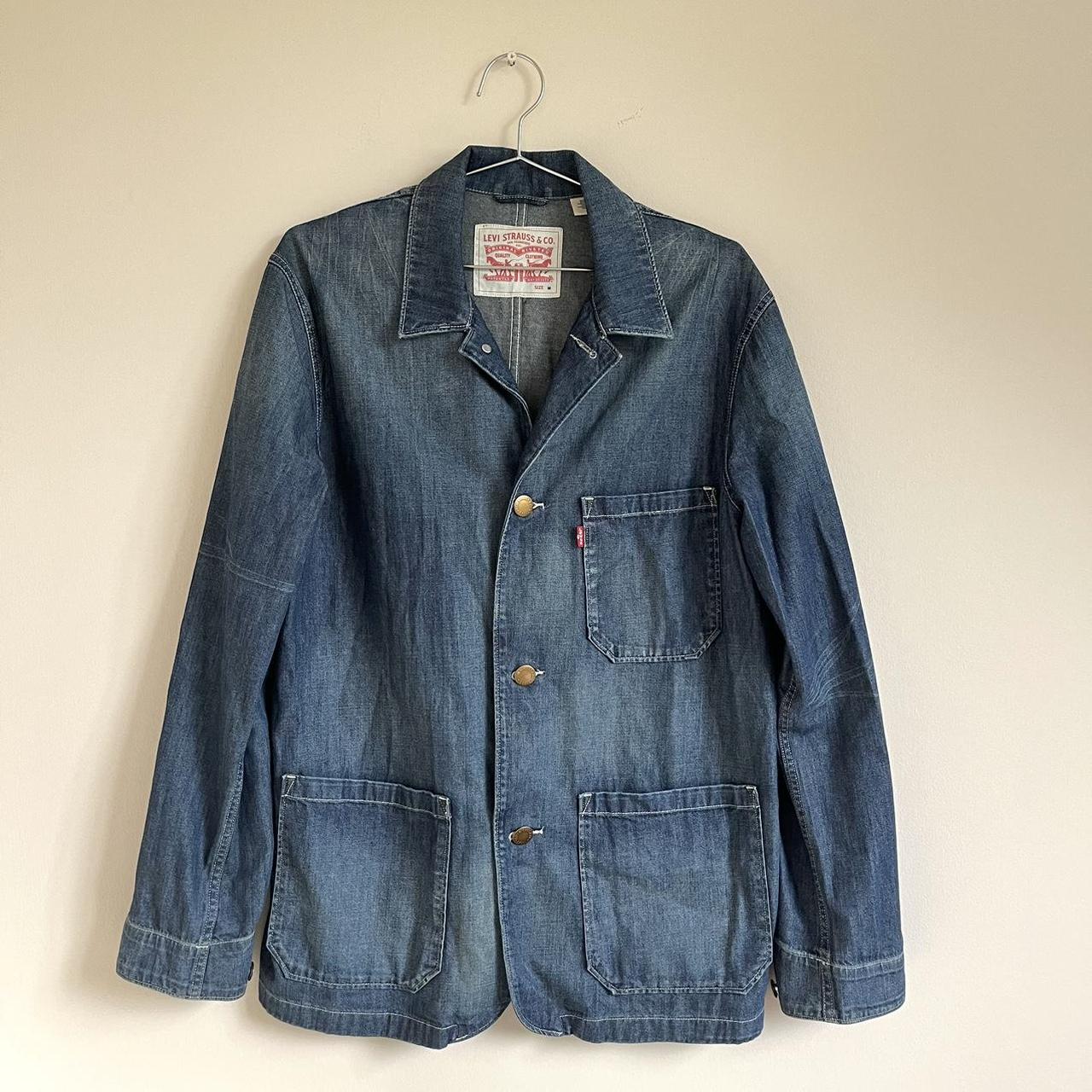 ୨♡୧‿︵‿︵ vintage Levi’s long denim jacket,... - Depop