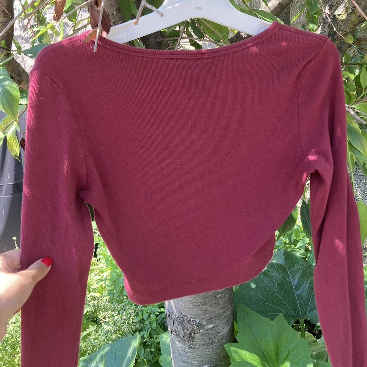Burgundy long sleeve crop top with buttons - Depop