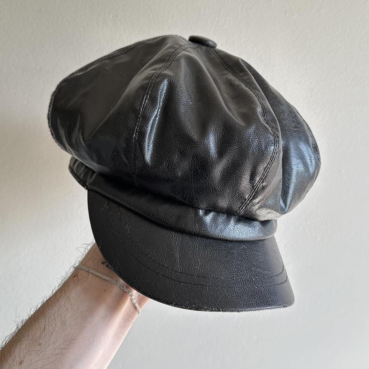Vintage-style Leather Newsboy Cap gently used... - Depop