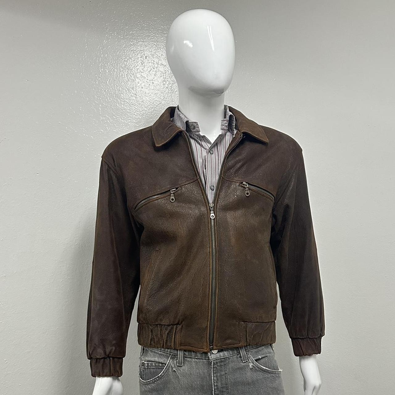 Vintage Heavy-weight Brown Leather Bomber Jacket by... - Depop