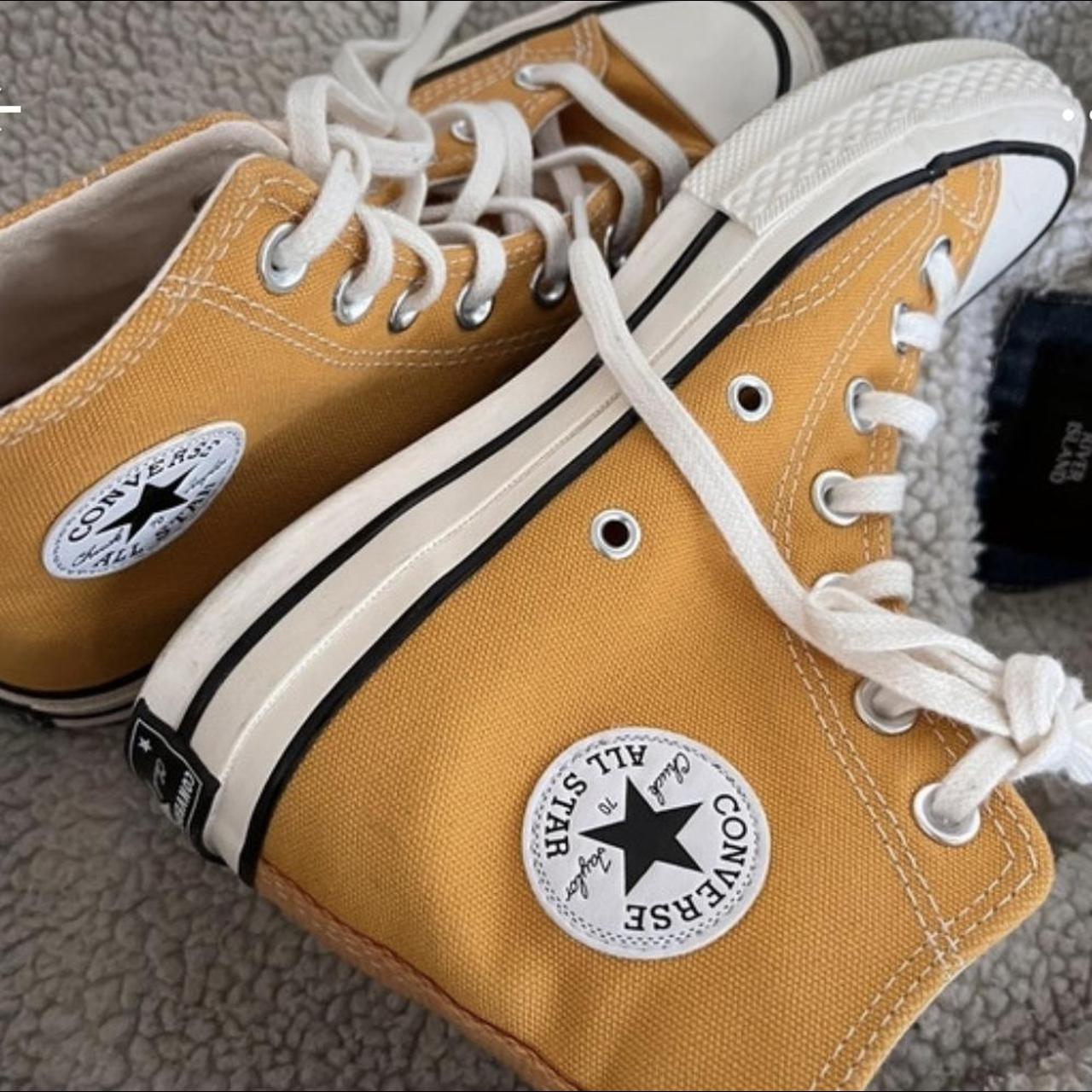 Converse trainers uk 4 mustard yellow all stars... - Depop
