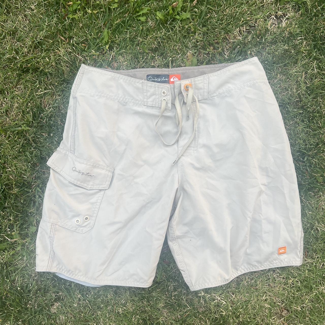 Tan/Cream quicksilver swim trunks / board... - Depop