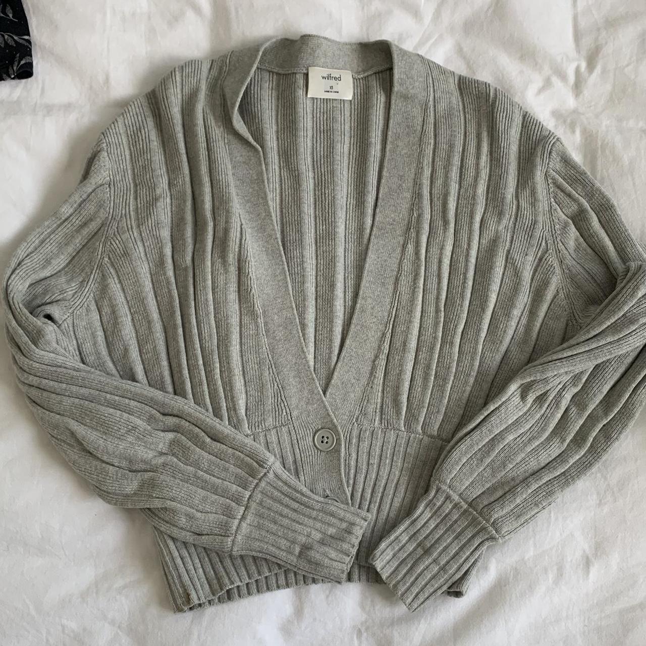 Wilfred wool cardigan. Discounted price bc of stain... - Depop