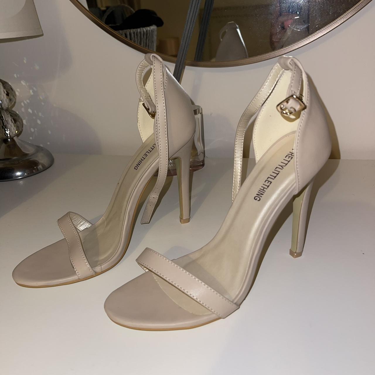 Pretty Little Thing PLT Nude Strap Heeled Sandals... - Depop