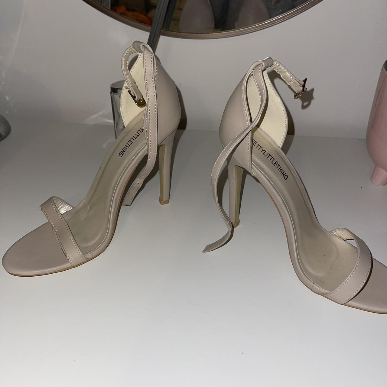 Pretty Little Thing PLT Nude Strap Heeled Sandals... - Depop