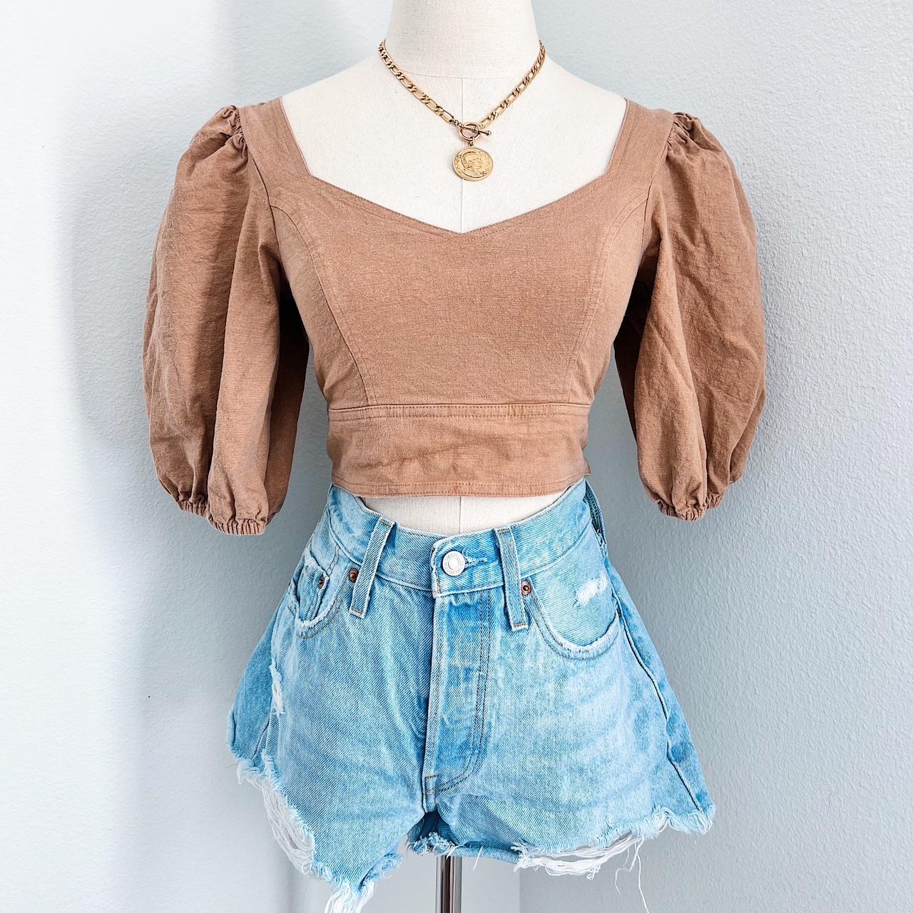 Express Puff Sleeve Crop Top with Sweetheart... - Depop