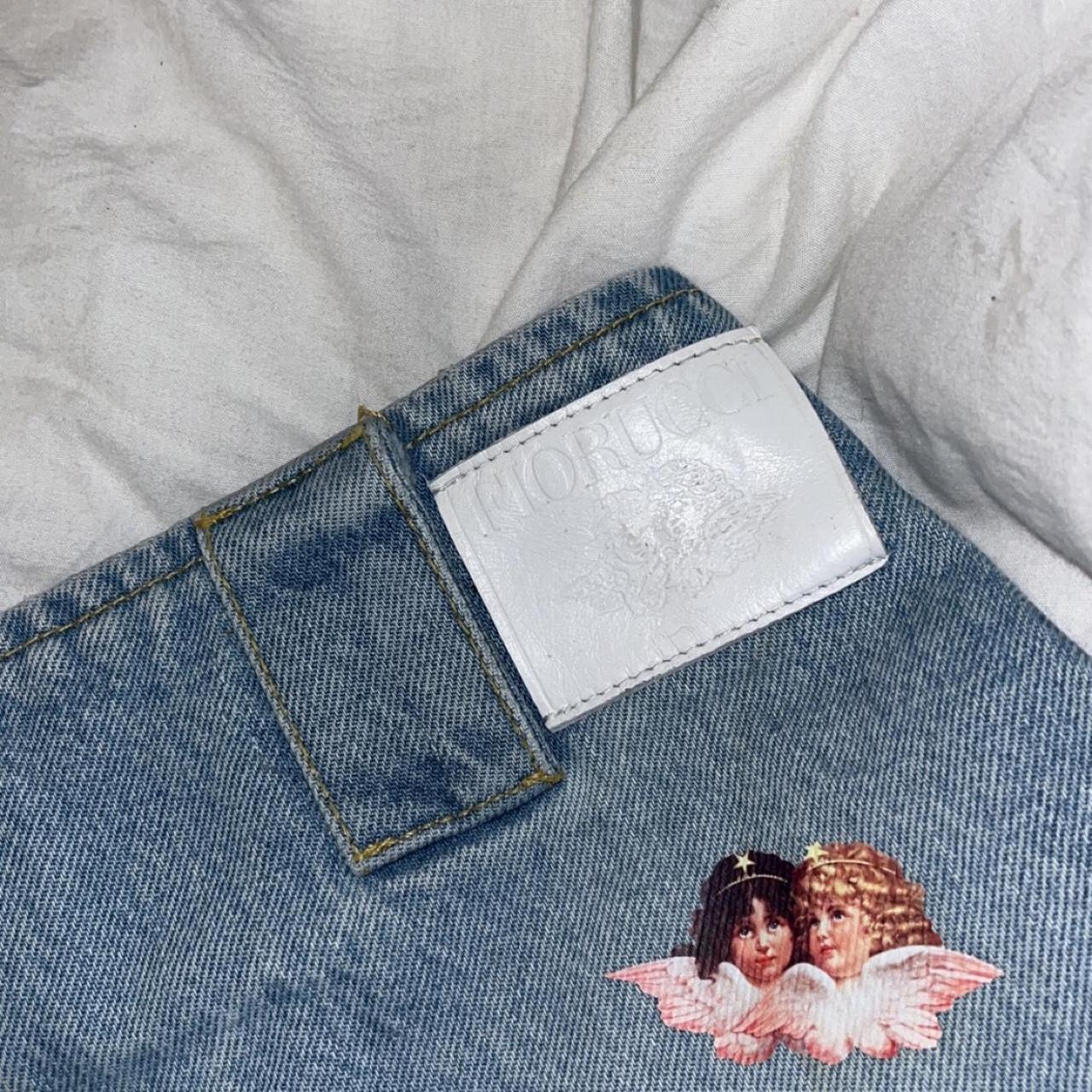 Fiorucci cherub print denim skirt Size small - I am... - Depop