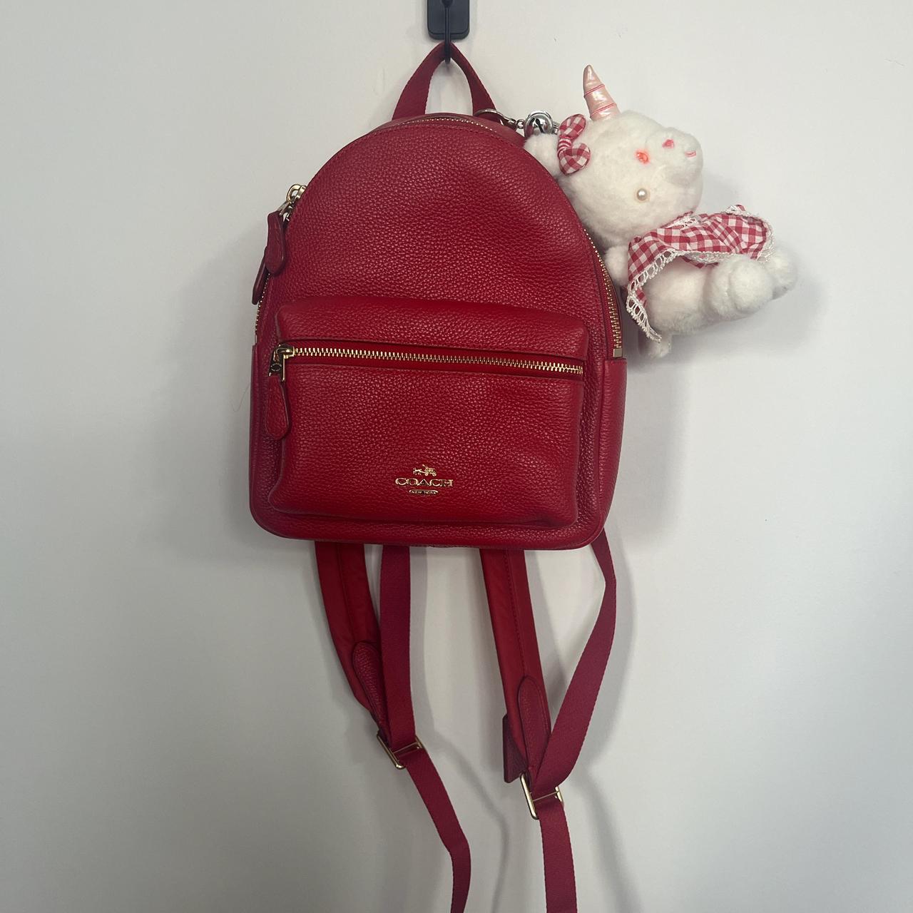 red leather coach backpack. nylon fabric backing and... | Depop